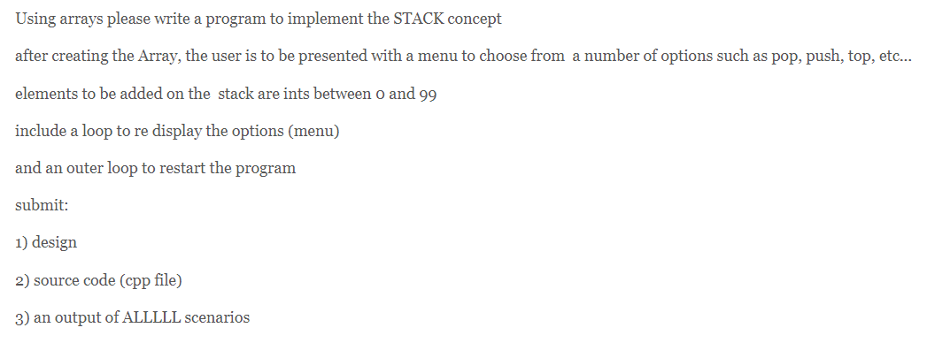 Solved Using arrays please write a program to implement the | Chegg.com