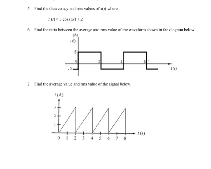 Solved 5. Find the the average and rms values of x(t) where | Chegg.com