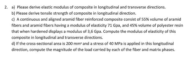 Solved 2. a) Please derive elastic modulus of composite in | Chegg.com