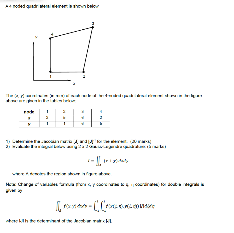 Solved A 4 noded quadrilateral element is shown below The | Chegg.com