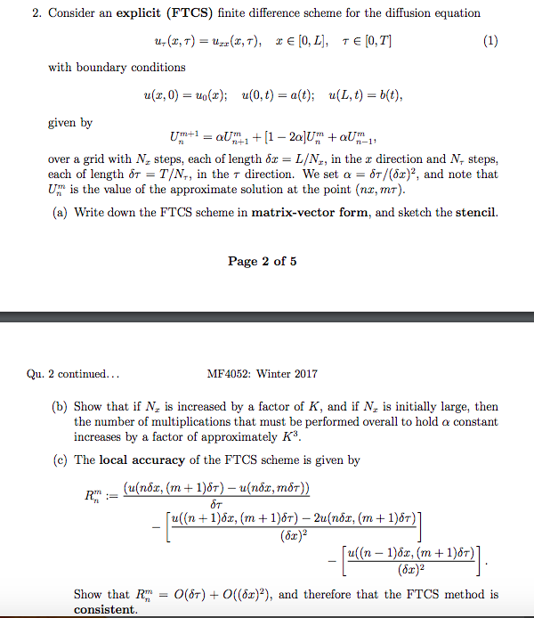 2. Consider an explicit (FTCS) finite difference | Chegg.com