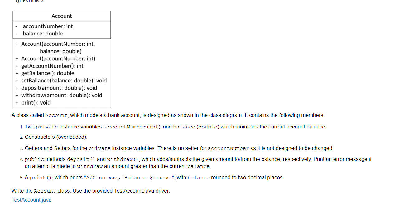 Solved // A test program for the Account class public class | Chegg.com