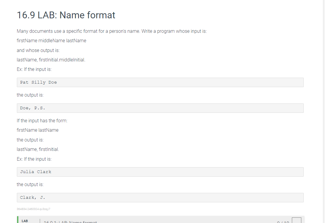 Solved 16.9 LAB: Name format Many documents use a specific | Chegg.com