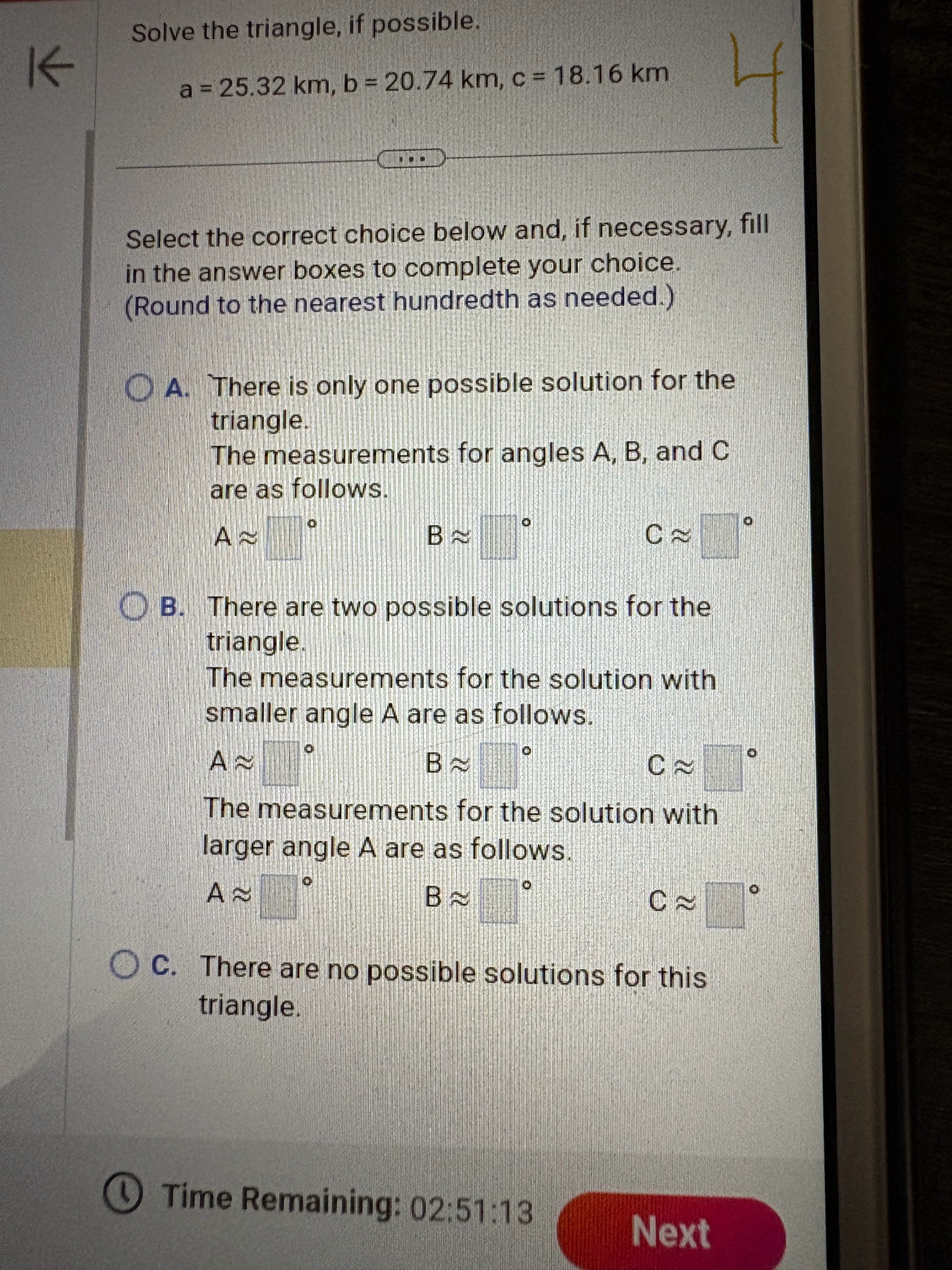 Solved Solve the triangle, if | Chegg.com