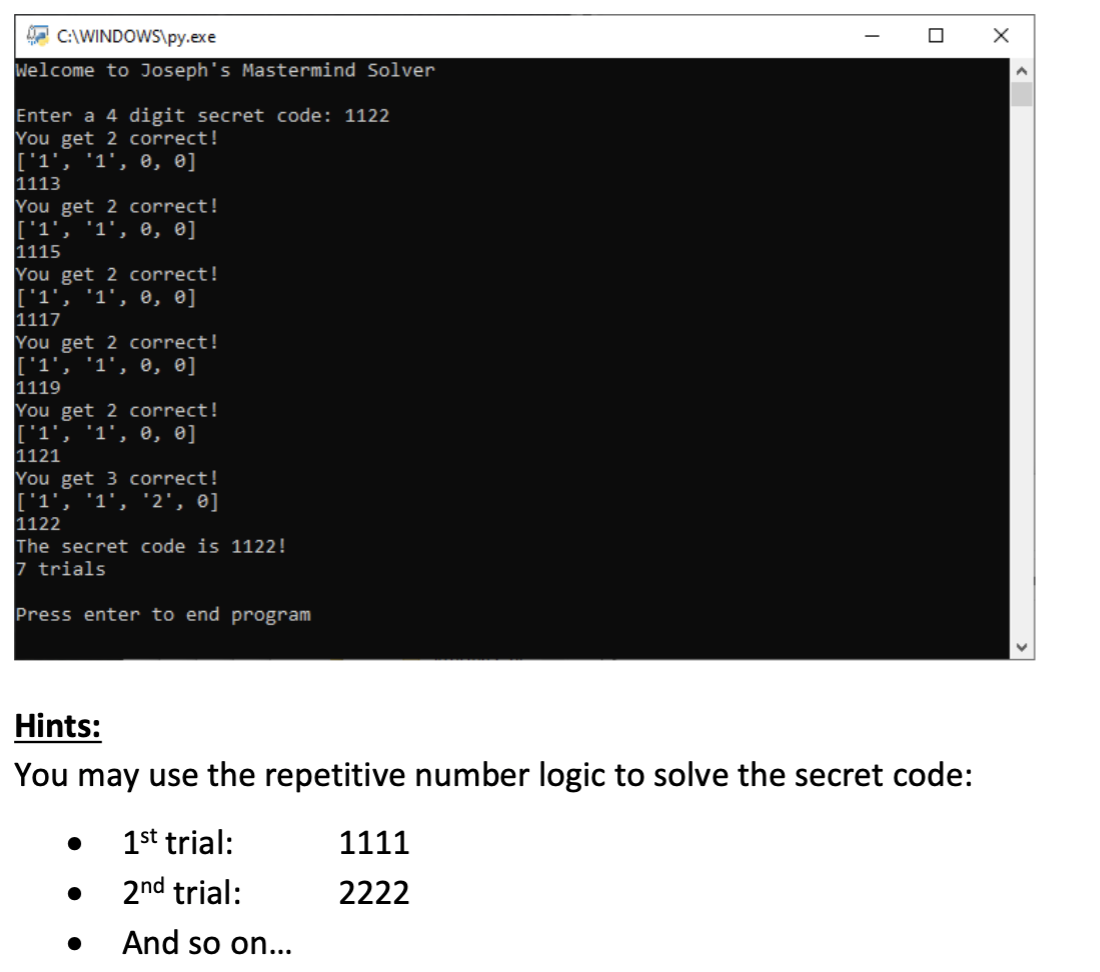 Solved Weekly Assignment: The Mastermind Solver In the | Chegg.com