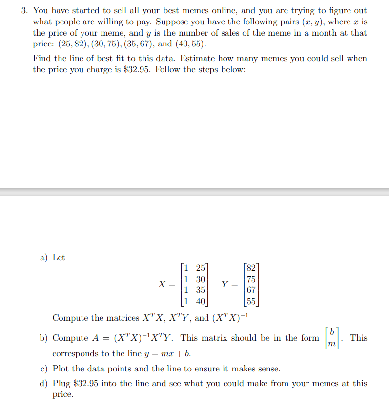 Solved 3. You have started to sell all your best memes | Chegg.com