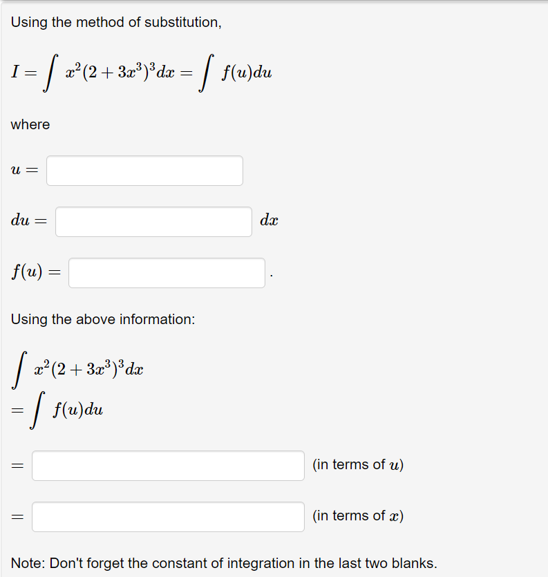 Solved Using the method of substitution, | Chegg.com