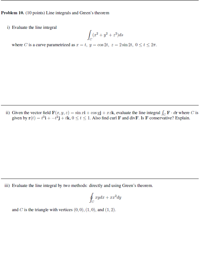 Solved Problem 10. (10 points) Line integrals and Green's | Chegg.com
