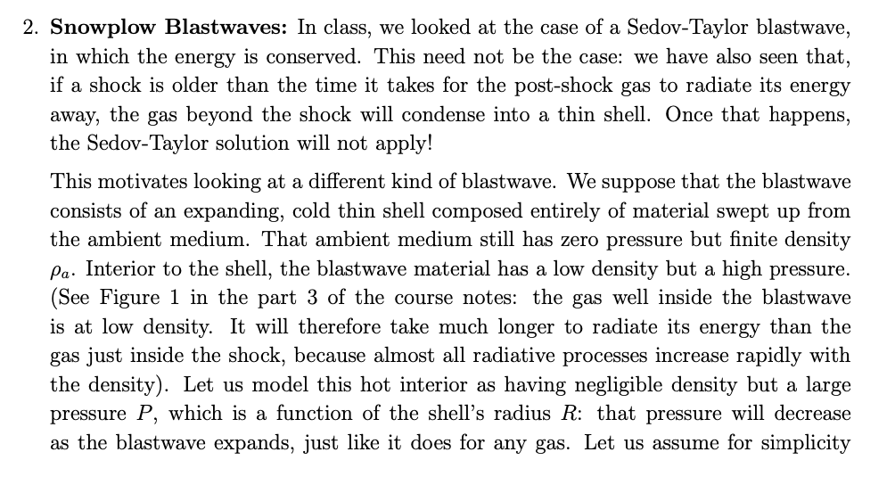 2. Snowplow Blastwaves: In class, we looked at the | Chegg.com