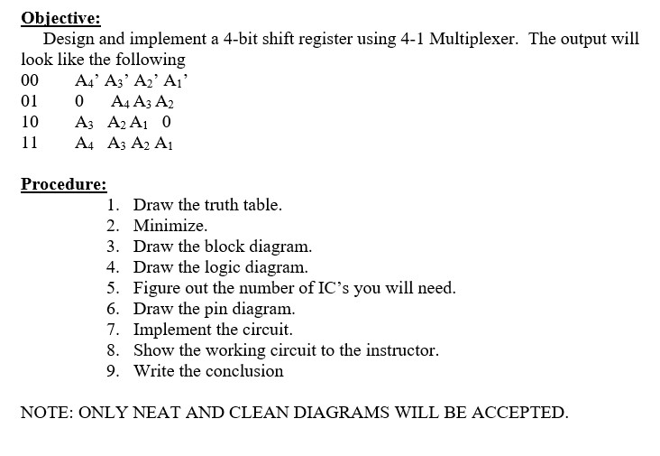 Solved Objective: Design and implement a 4-bit shift | Chegg.com