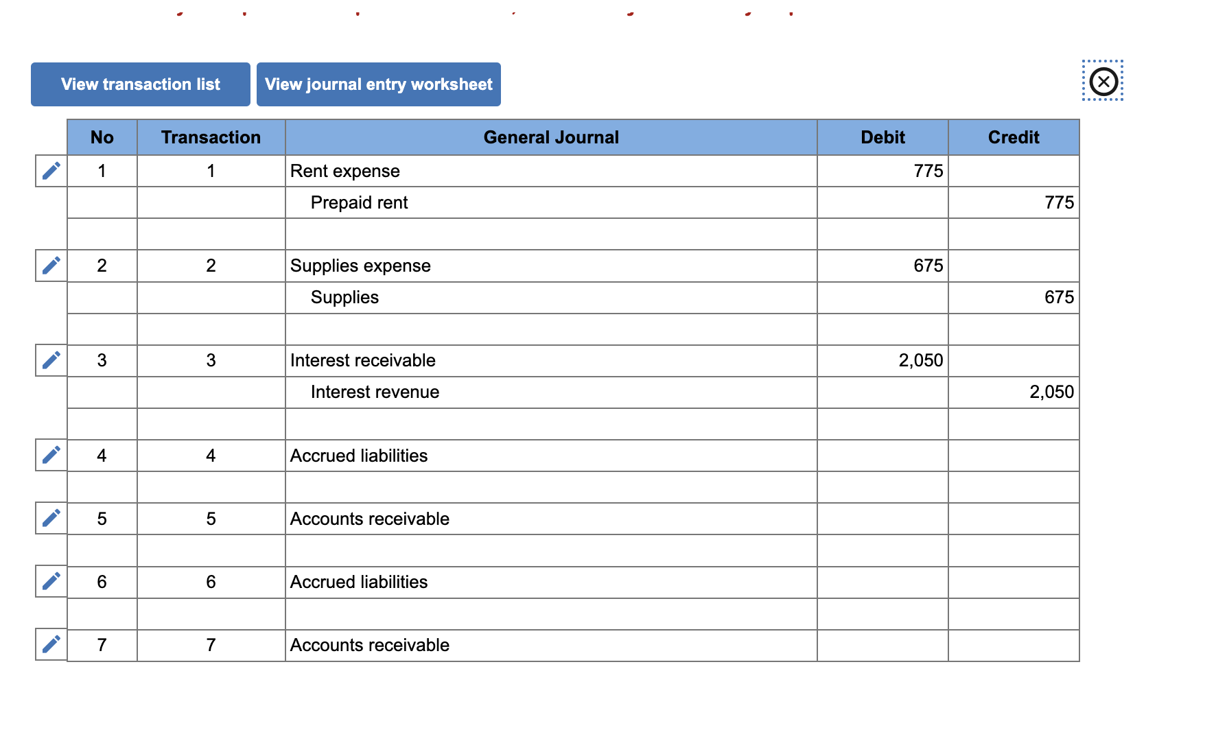 View transaction list\table[[,No,Transaction,General | Chegg.com