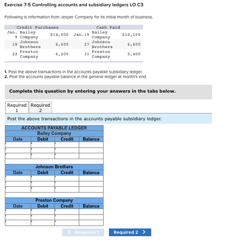 Solved . Exercise 7-5 Controlling accounts and subsidiary | Chegg.com