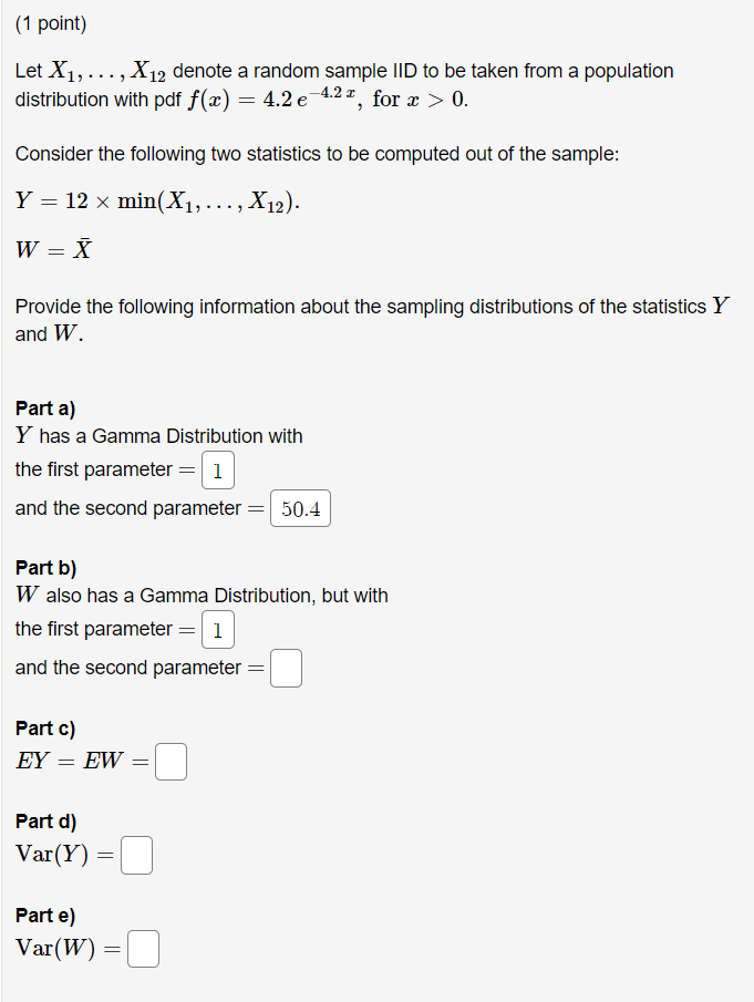 Solved (1 point) Let X1,…,X12 denote a random sample IID to | Chegg.com