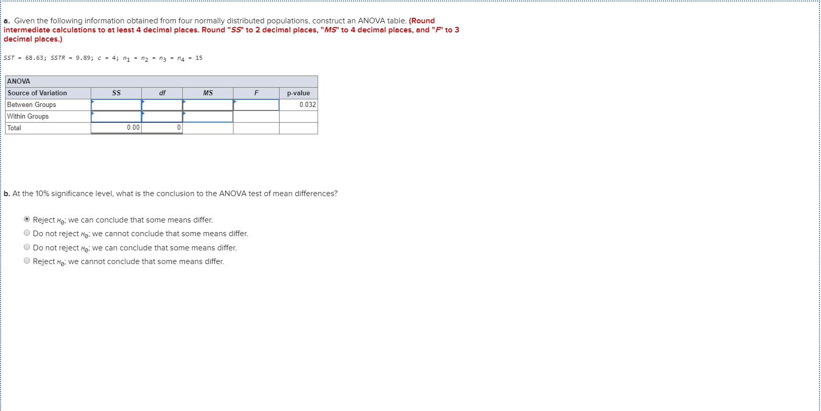 Solved a. Given the following information obtained from four | Chegg.com