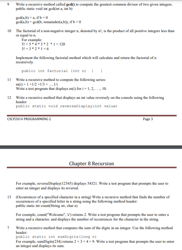 Solved 9 Write a recursive method called ged() to compute | Chegg.com