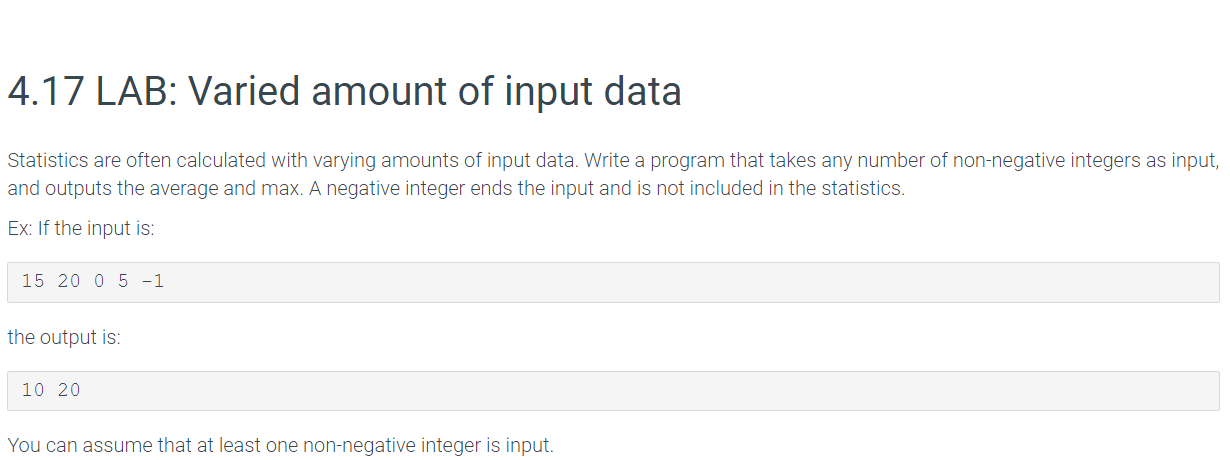 Solved 4 17 Lab Varied Amount Of Input Data Statistics A