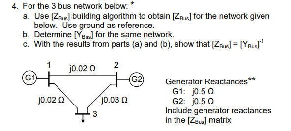 Solved For The 3 Bus Network Below A Use Zbus 