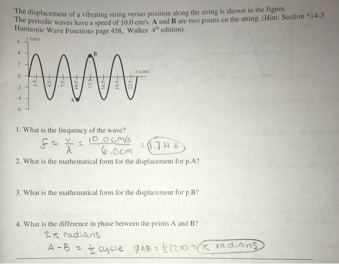 Solved The displacement of a vibrating string versus | Chegg.com