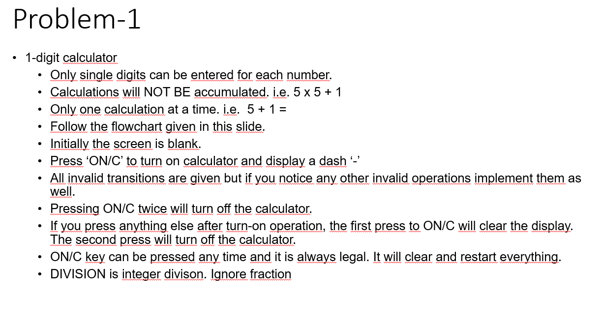 Problem-1 • 1-digit calculator • Only single digits | Chegg.com
