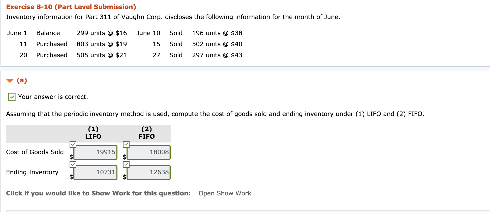 Solved Exercise 8-10 (Part Level Submission) Inventory | Chegg.com