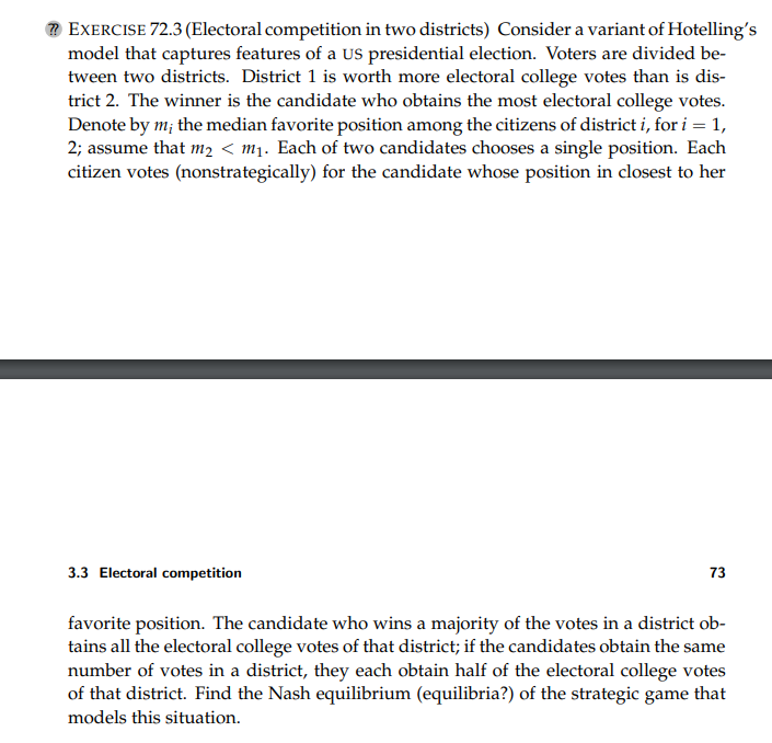 Solved ? EXERCISE 72.3(Electoral competition in two | Chegg.com