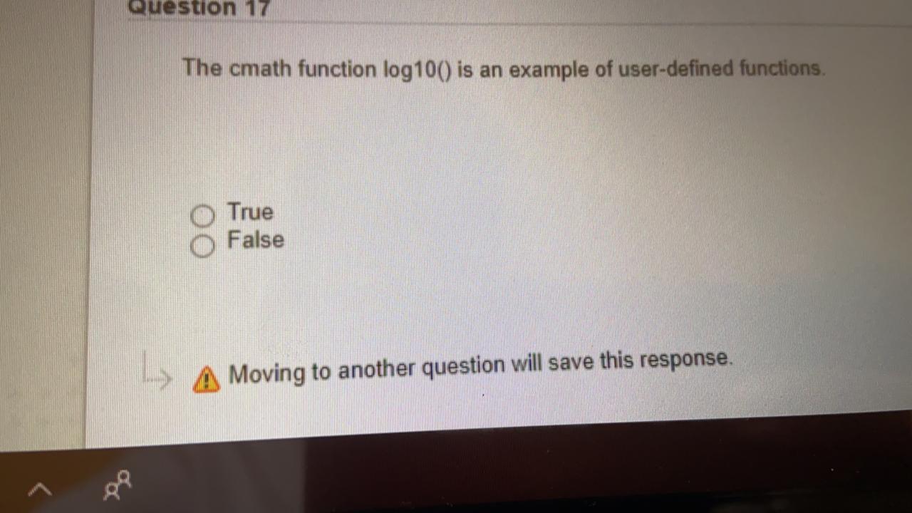 Solved Question 17 The cmath function log10() is an example | Chegg.com