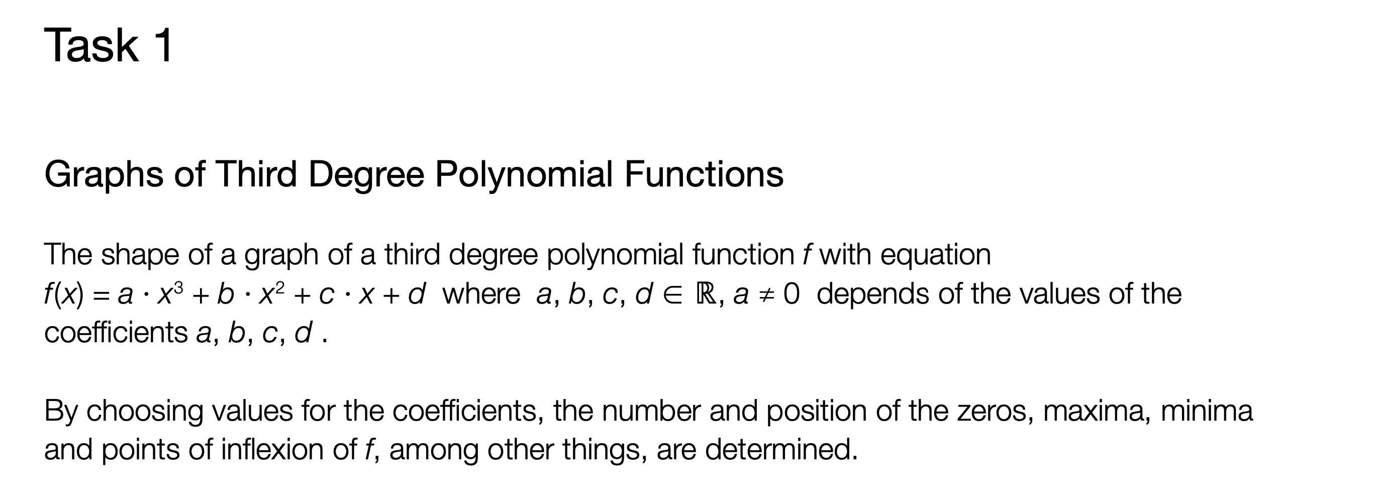 Solved Task 1 Graphs of Third Degree Polynomial Functions | Chegg.com