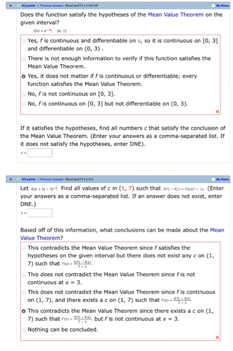 Solved Does the function satisfy the hypotheses of the Mean | Chegg.com