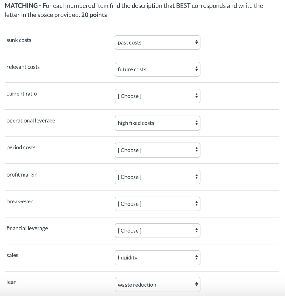 Solved MATCHING - For each numbered item find the | Chegg.com