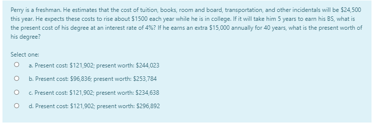 Solved Perry is a freshman. He estimates that the cost of | Chegg.com