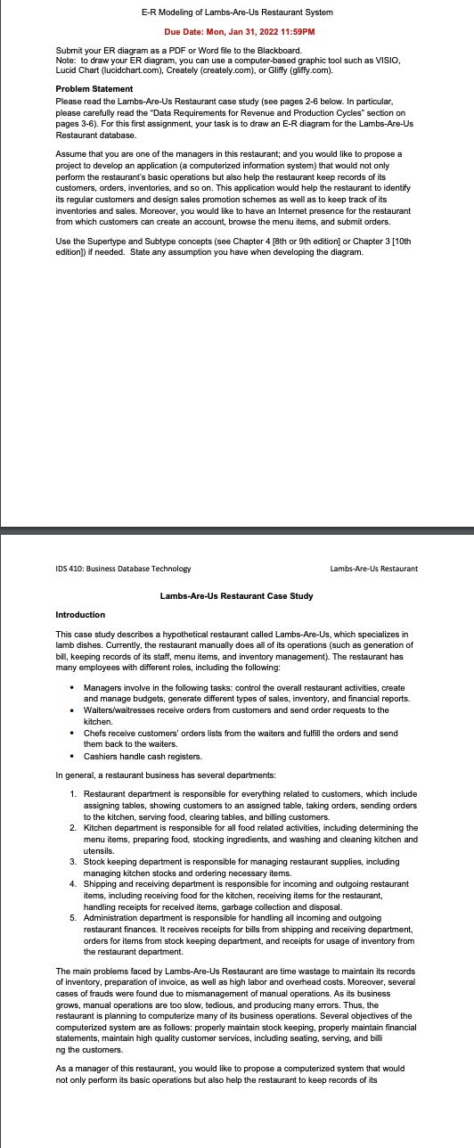 Solved Submit your ER diagram as a PDF or Word file to the | Chegg.com