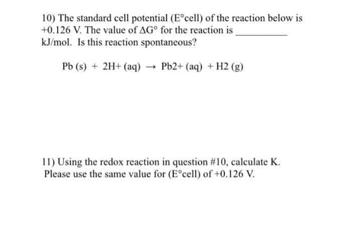 Solved The Standard Cell Potential E Degree Cell Of The