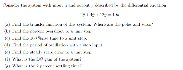 Solved Consider The System With Input U And Output Y 