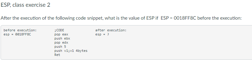 Solved ESP, class exercise 2 After the execution of the | Chegg.com