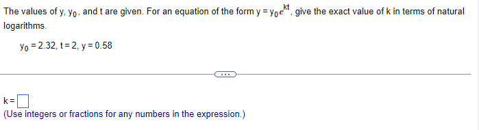 Solved The values of y,y0, and t are given. For an equation | Chegg.com