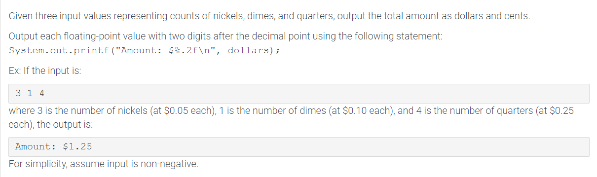 Solved Given three input values representing counts of | Chegg.com