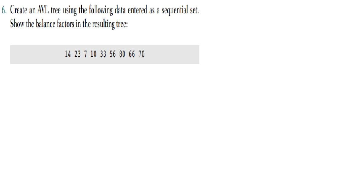 Solved 6. Create an AVL tree using the following data | Chegg.com