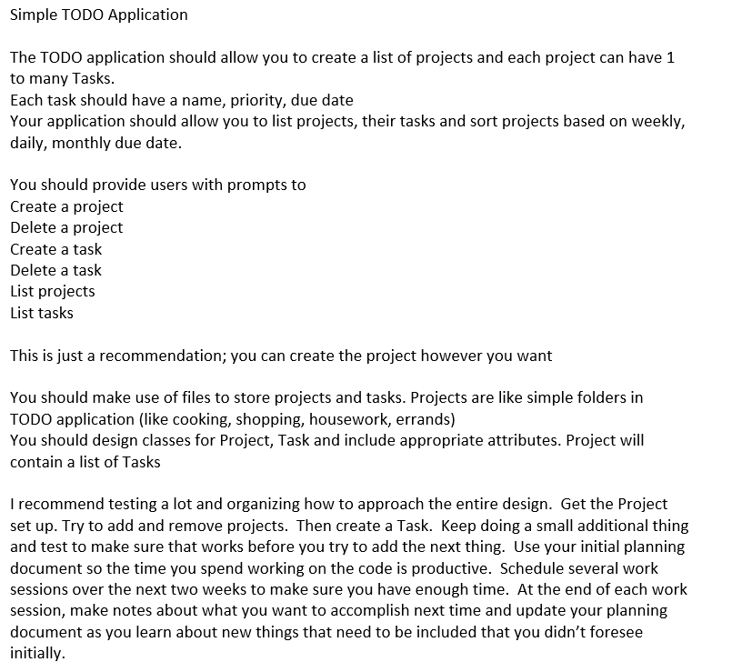 Solved Simple TODO Application The TODO application should | Chegg.com