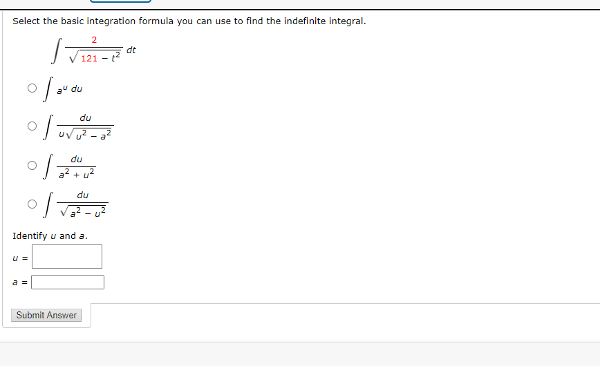Solved Select the basic integration formula you can use to | Chegg.com