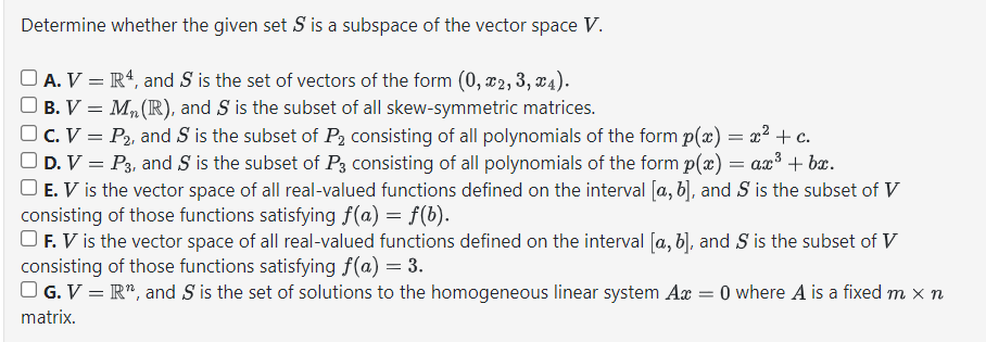 Solved Determine whether the given set S ﻿is a subspace of | Chegg.com
