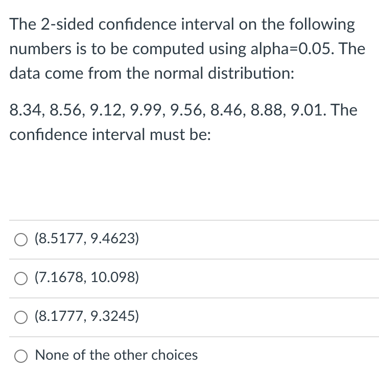 Solved The 2-sided confidence interval on the following | Chegg.com