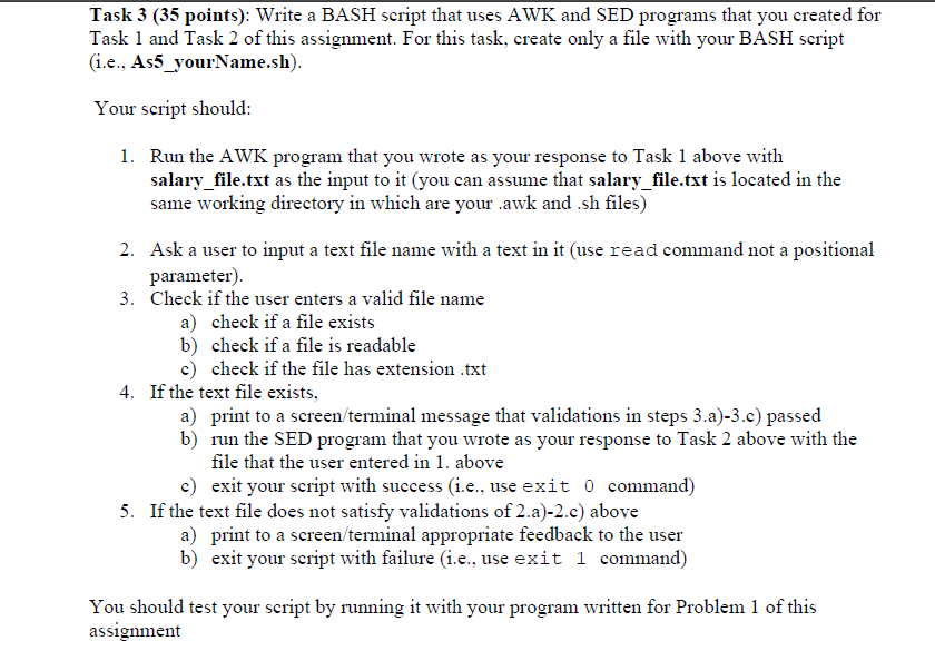 Task 1 (40 points): Write an AWK program that takes | Chegg.com
