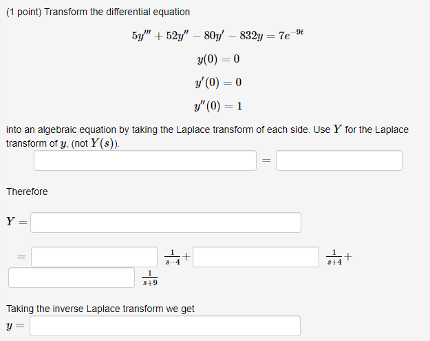 Solved (1 point) Transform the differential equation | Chegg.com