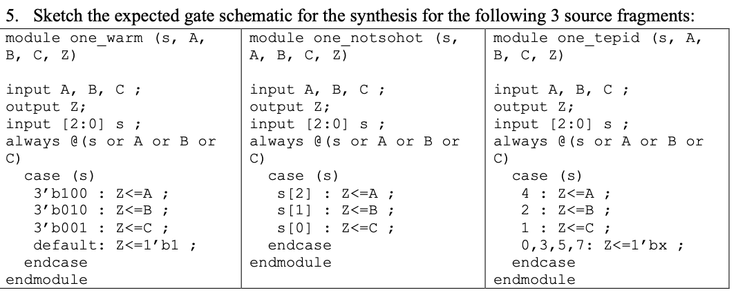 Solved 5. Sketch the expected gate schematic for the | Chegg.com