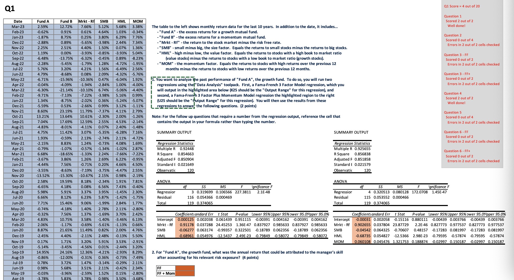 The table to the left shows monthly return data for | Chegg.com