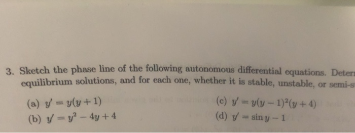 Solved 3. Sketch the phase line of the following autonomous | Chegg.com