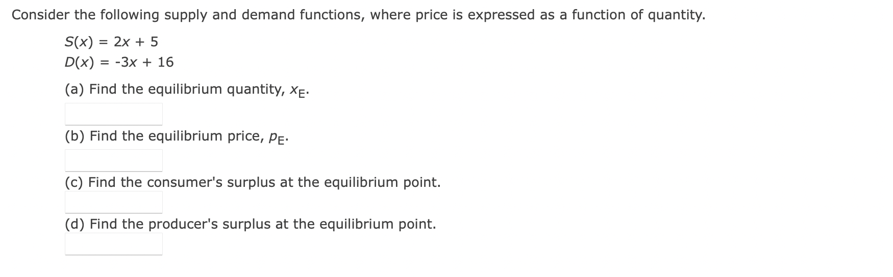 Solved Consider the following supply and demand functions, | Chegg.com