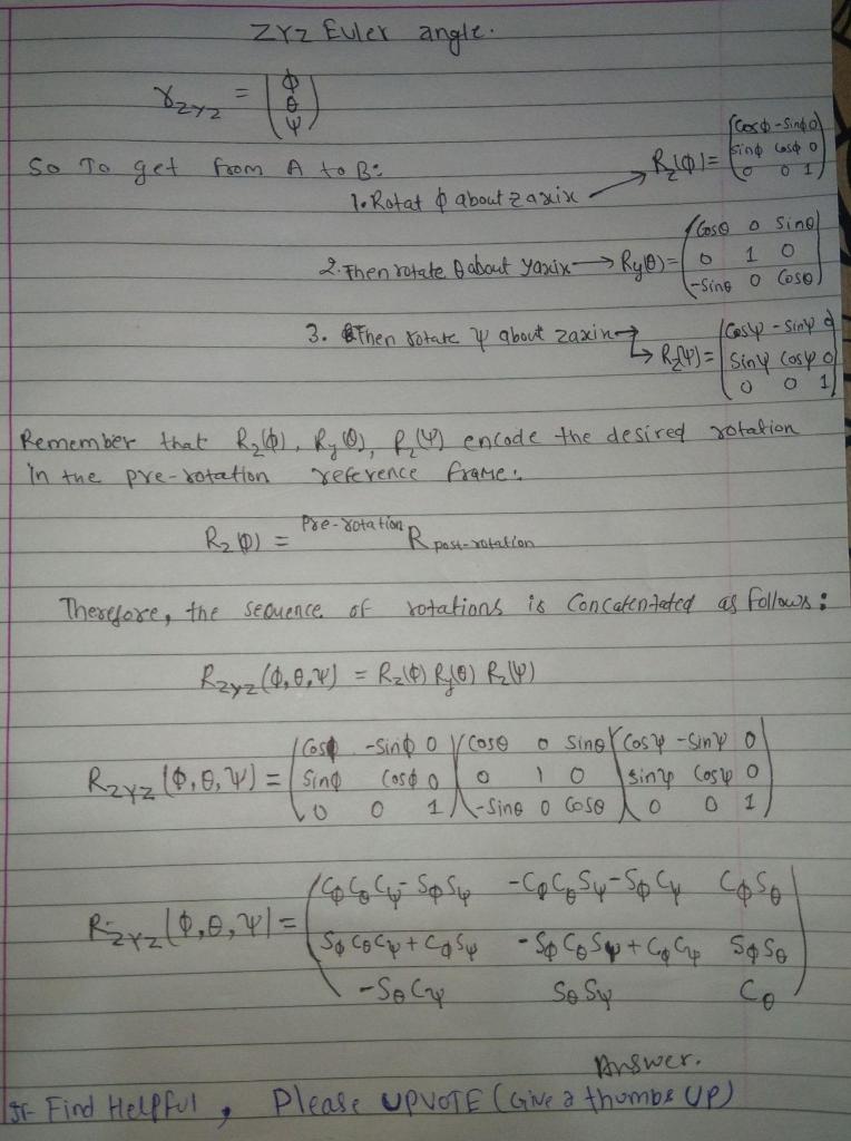 Solved 4 Find ZYZ Euler angle corresponding to orientation | Chegg.com