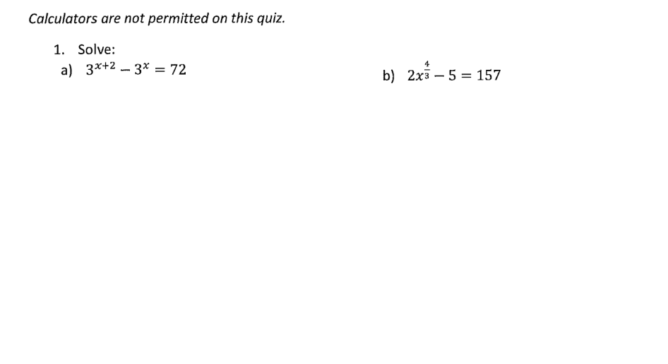 Solved Calculators are not permitted on this quiz. 1. Solve: | Chegg.com