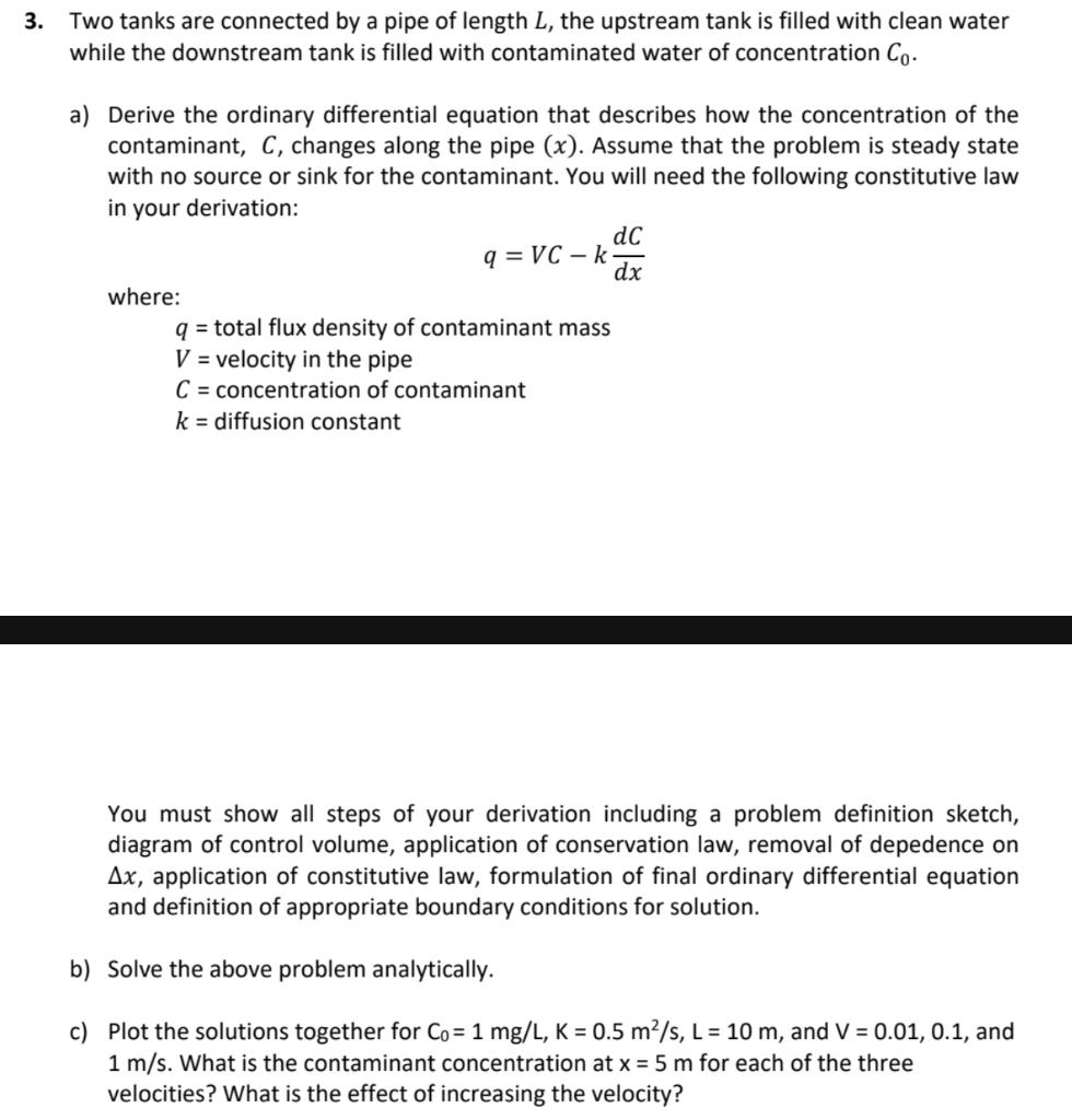 3. Two tanks are connected by a pipe of length L, the | Chegg.com